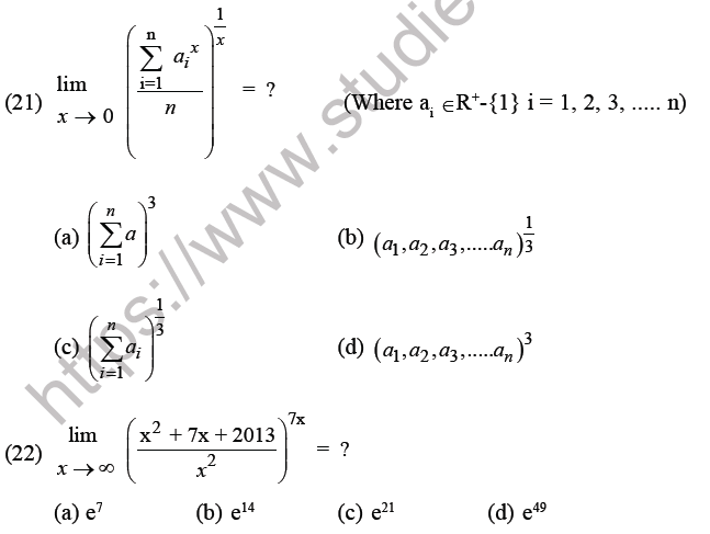 JEE Mathematics Limits Continuity and Differentiability MCQs Set B with Answers